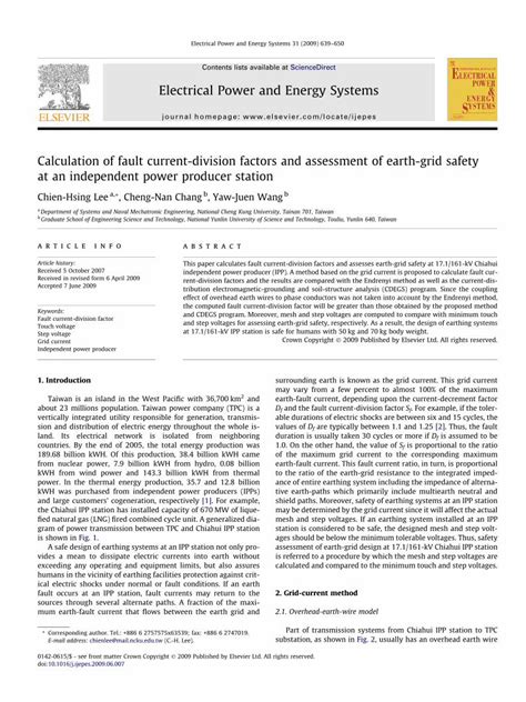 Pdf Calculation Of Fault Current Division Factors And Assessment Of Earth Grid Safety At An