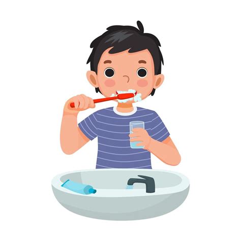 Niño Lavándose Los Dientes Vectores Iconos Gráficos Y Fondos Para
