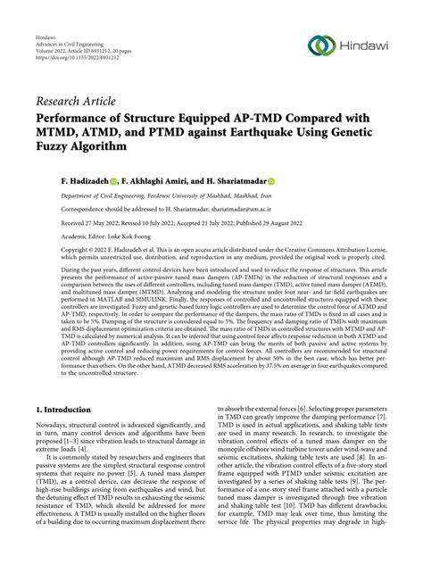 Pdf Performance Of Structure Equipped Ap Tmd Compared With Mtmd Atmd
