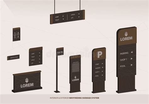 Wayfinding System 3d Signage Mockup Set Direction Signs Exterior And Interior Way Finding Design