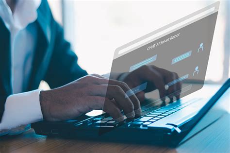 Ai 로봇과 대화하는 사업가 스마트 기술은 지능형 로봇 기술을 사용하여 무언가를 창조하라는 명령을 내림으로써 사람들을 만들고