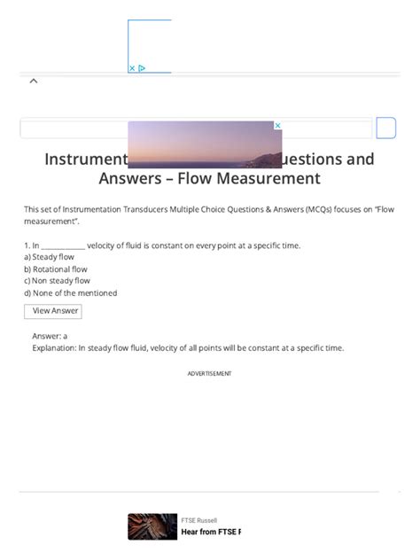 Flow Measurement Instrumentation Transducers Questions And Answers