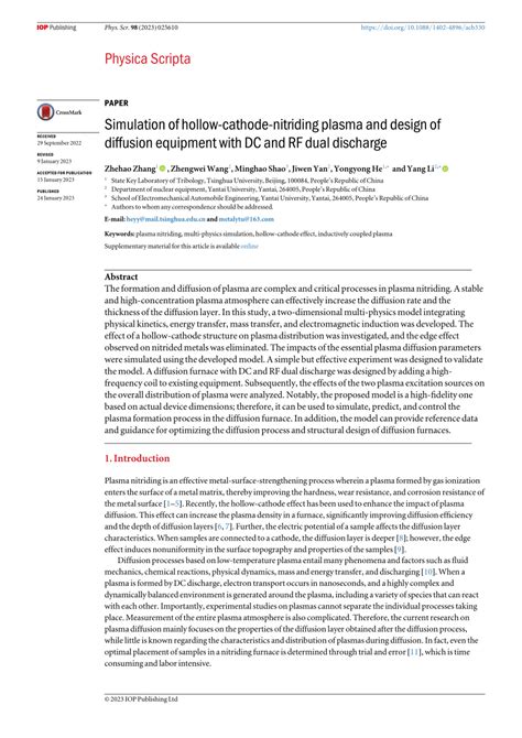 Pdf Simulation Of Hollow Cathode Nitriding Plasma And Design Of