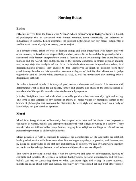 Overview Of Nursing Ethics Principles Pdf Morality Nursing