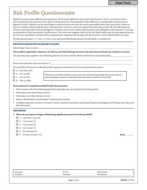 Risk Profile Questionnaire Uhlmann Price Securities