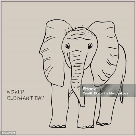 베이지 색 배경에 코끼리의 한 줄 그리기 한 줄짜리 아트 디자인 세계 코끼리의 날에 대한 벡터 일러스트레이션 8월에 대한 스톡 벡터 아트 및 기타 이미지 Istock