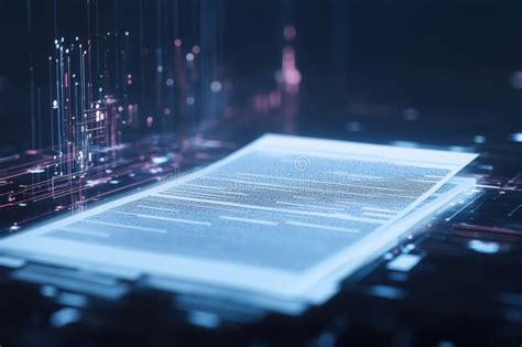 Digital Document Floating In A Virtual Space With Glowing Data Streams