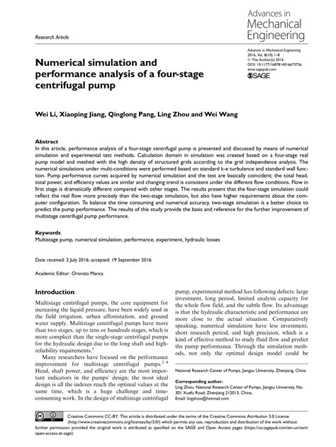Pdf Numerical Simulation And Performance Analysis Of A Four Stage Centrifugal Pump