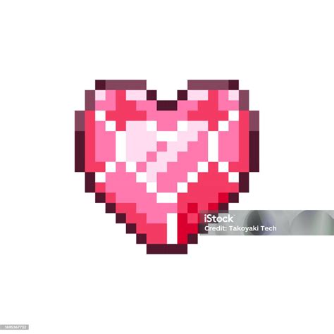Pixel Art Red Heart Ruby Gem Icon Retro Style Game Asset Or Arcade
