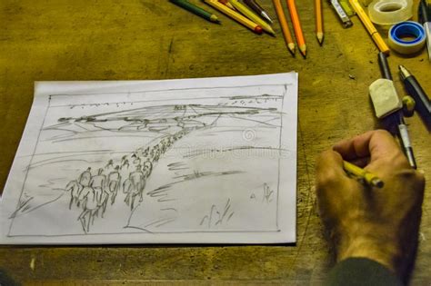 Artist Sketching At Workshop Stock Photo Image Of Draw Background 150149272