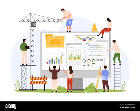 New Website Construction Creation Process Tiny People Build Friendly User Interface Of