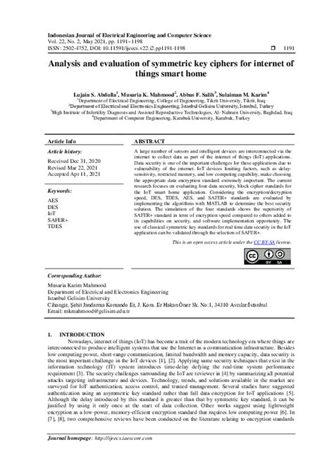 Pdf Analysis And Evaluation Of Symmetric Key Ciphers For Internet Of Things Smart Home
