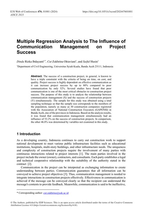 Pdf Multiple Regression Analysis To The Influence Of Communication