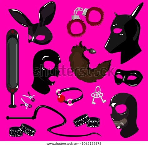 Set Sex Toys Bdsm Attributes Falosis Stock Vector Royalty Free