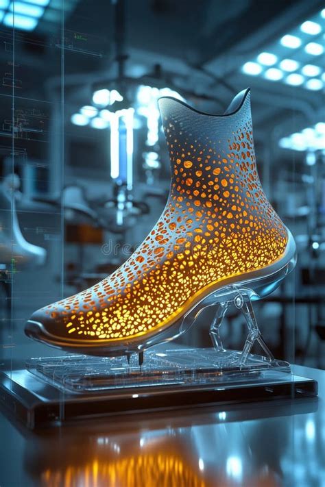 Futuristic 3d Printed Shoe Design With Glowing Mesh Pattern In A High