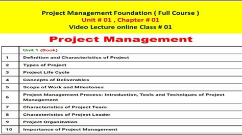 Project Management Unit 1 Chapter 1 Class 1 Project Management