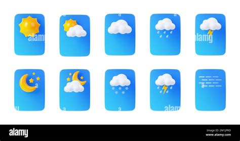 3d Render Weather App Icons Widget Interface Elements Isolated Set Web Or Mobile Application