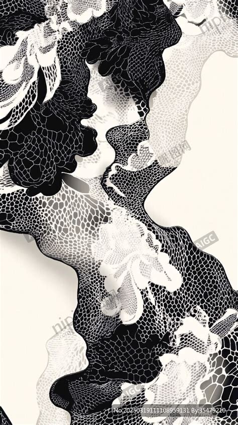 Ai创作图抽象 花卉 网纹 黑白 设计 图案 纹理 现代 艺术 时尚 美学 图形 数字艺术 壁纸 昵图网