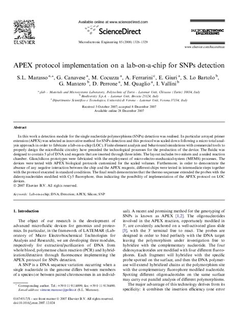 pdf apex protocol implementation on a lab on a chip for snps detection