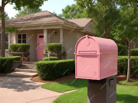 Premium Ai Image A Pink Mailbox In The Front Of A House With A Pink Door