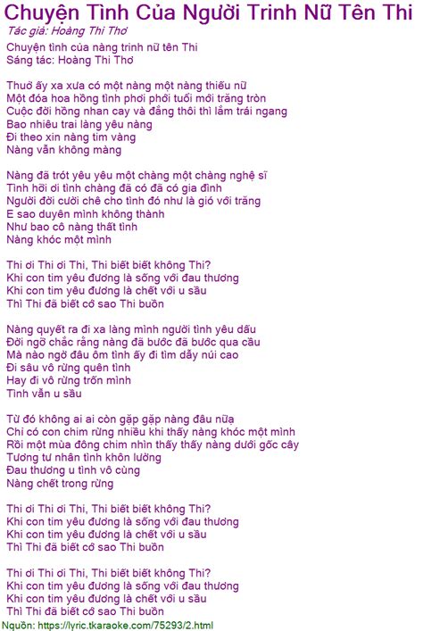Loi Bai Hat Chuyen Tinh Cua Nguoi Trinh Nu Ten Thi Hoang Thi Tho Co Nhac Nghe