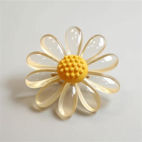 Premium Ai Image Vintage 1970s Plastic Daisy Brooch In Translucent Style