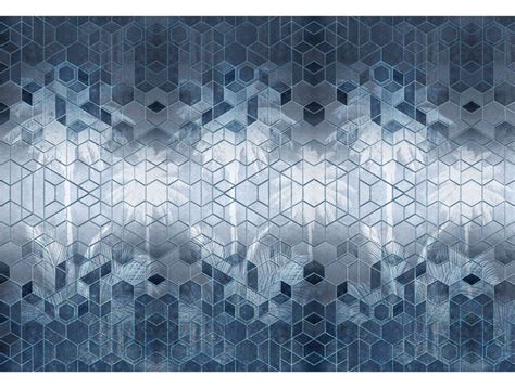 Blue Geometric Abstraction Of Hexagons Mural Wallpaper M1307 Walls