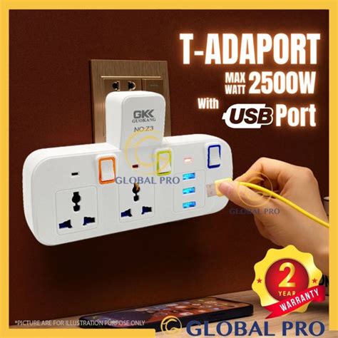 T ADAPORT Multi Socket A USB Universal Extension Plug Neon Indicator Wall Socket Universal