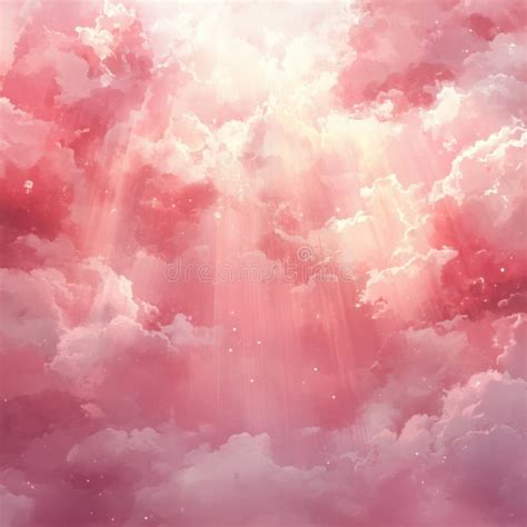 Serene Pink Sky With Sunlight Streaming Through Fluffy White Clouds