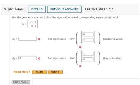 Solved Use The Geometric Method To Find The Eigenvalue S