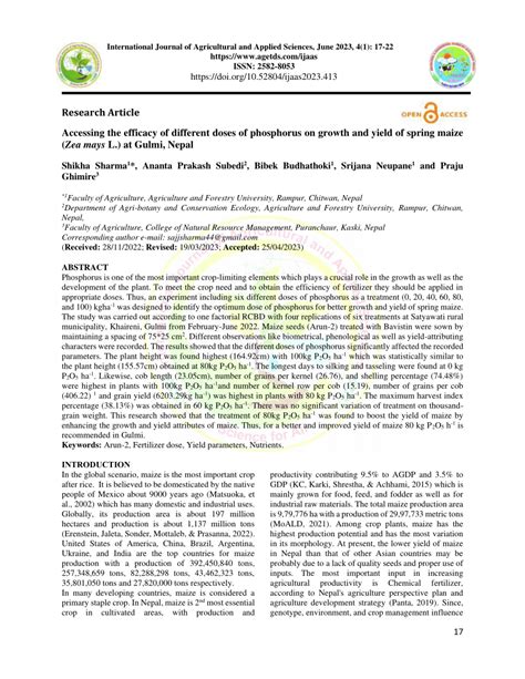 (PDF) Accessing the efficacy of different doses of phosphorus on growth and yield of spring ...