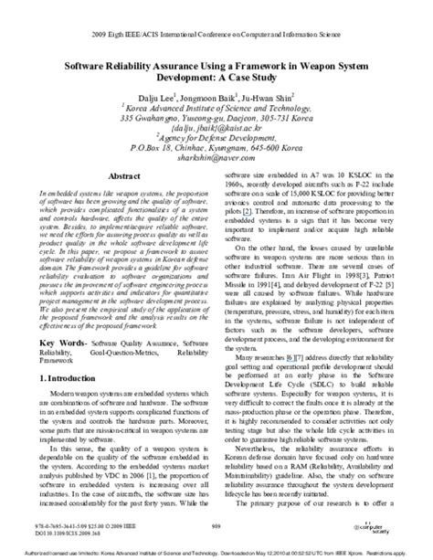 pdf framework for software reliability in weapon systems