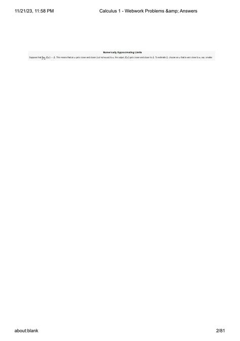 SOLUTION Calculus 1 Webwork Problems Answers Studypool