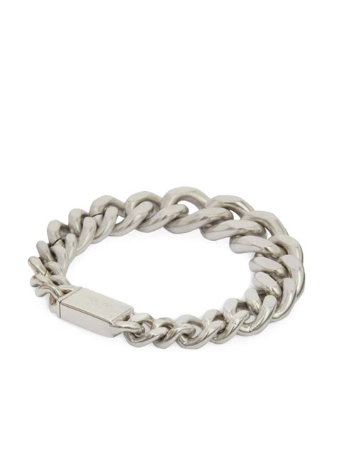 Jil Sander Logo Engraved Curb Chain Bracelet Silver Editorialist