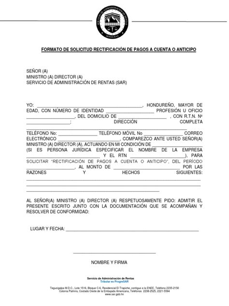 Formato De Solicitud De Rectificación Pdf