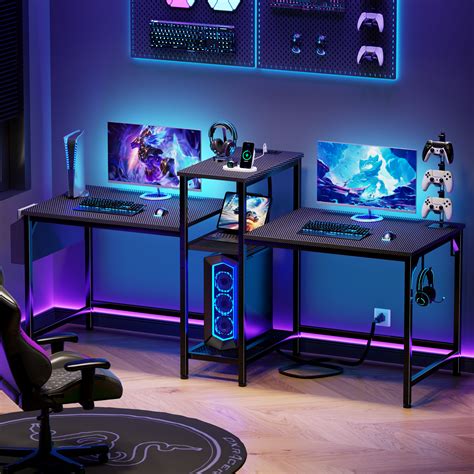 Satifur 71 Inch 2 Person Gaming Desk With Charging Station Home Office