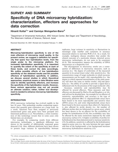 Pdf Specificity Of Dna Microarray Hybridization Characterization Effectors And Approaches