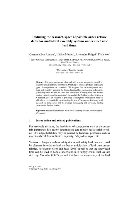 Pdf Reducing The Research Space Of Possible Order Release Dates For