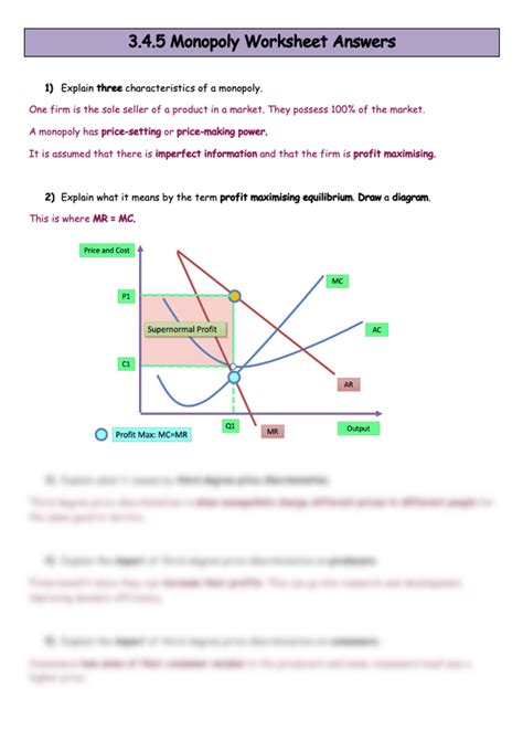 Monopoly Worksheet A Level Economics Teaching Resources