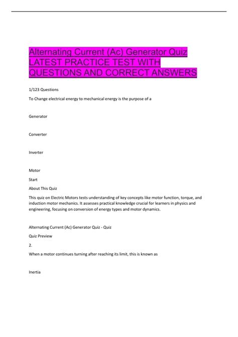 Alternating Current Ac Generator And Motor Systems Complete Quiz