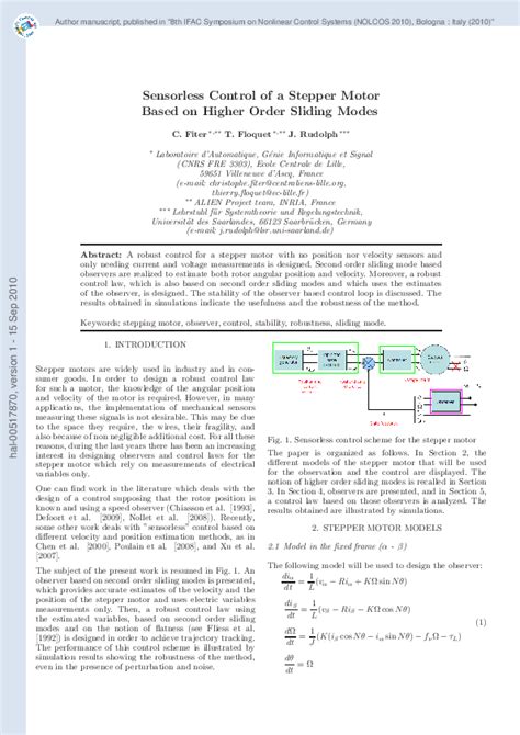 pdf sensorless control of a stepper motor based on higher order