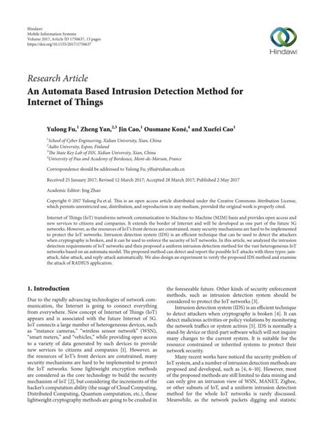 pdf an automata based intrusion detection method for internet of