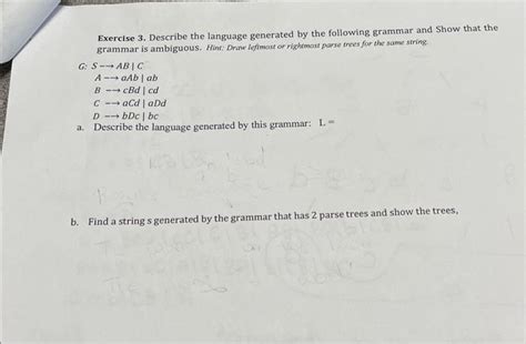 exercise 3 describe the language generated by the