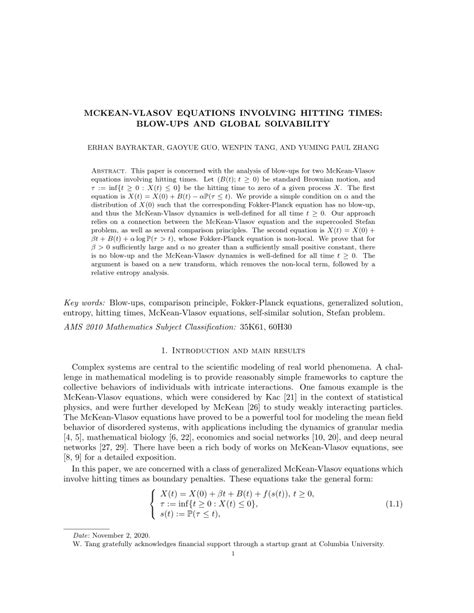 Pdf Mckean Vlasov Equations Involving Hitting Times Blow Ups And