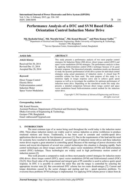 Performance Analysis Of A Dtc And Svm Based Field Orientation Control Induction Motor Drive Pdf