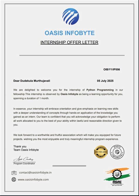 Oasisinfobyte Internship Pythonprogramming Murthujavali Dudekula