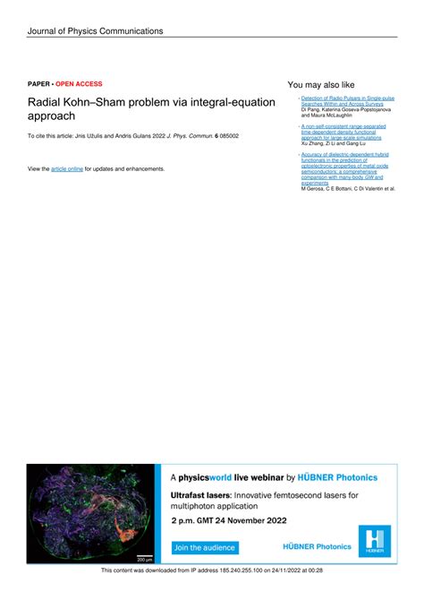 Pdf Radial Kohn Sham Problem Via Integral Equation Approach