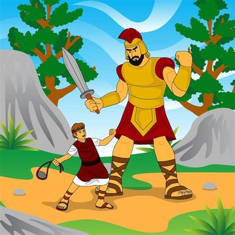 Ilustración De La Historia Bíblica David Contra Goliat Vector