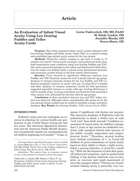Pdf An Evaluation Of Infant Visual Acuity Using Lea Grating Paddles
