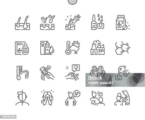 탈모 잘 만들어진 픽셀 완벽한 벡터 얇은 라인 아이콘 30 웹 그래픽 및 응용 프로그램을위한 그리드 2x 간단한 최소한의 그림 아이콘에 대한 스톡 벡터 아트 및 기타 이미지